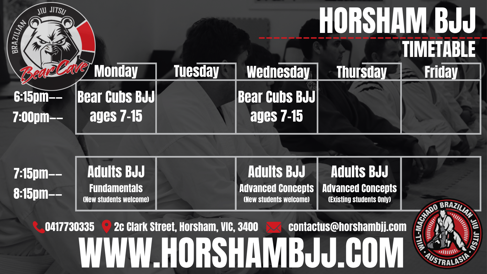 TIMETABLE - HORSHAM BRAZILIAN JIU JITSU